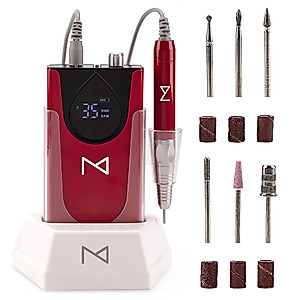 M Max - Nail Drill Professional - 2-in-1 Brushless Motor Nails Drill Machine - Electric, Cordless, Aluminium Alloy Casing, 35000 RPM, HD Display - Perfect for Salon & Home Use (Red)