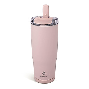 Manna Groove Stainless Steel Insulated Tumbler with Locking Tritan Lid and Flip-up Straw - 30 Oz - Rose Quartz Powder Coat