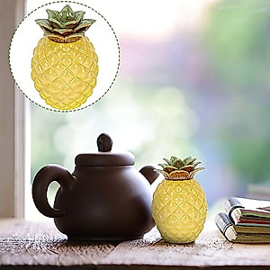 BESTonZON Ceramic Tea Jar Pineapple Shape Tea Tins Containers with Leaf Lid Porcelain Tea Pot Coffee Sugar Storage Canisters Empty Food Storage Jar for Home Kitchen Counter Yellow