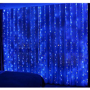 JMTGNSEP Curtain Light with 8 Modes Control Decoration for Window Home Patio Garden Christmas Indoor Outdoor Decoration, USB Operated, IP64WATERPROOF (Blue)