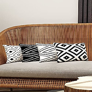 Outdoor Black White Pillow Cover Waterproof, Boho Aztec Double Printed Throw Pillow Covers, Decorative Geometric Modern Cushion Covers for Garden Patio Furniture Couch Sofa Home,12×20 Inch, Set of 4