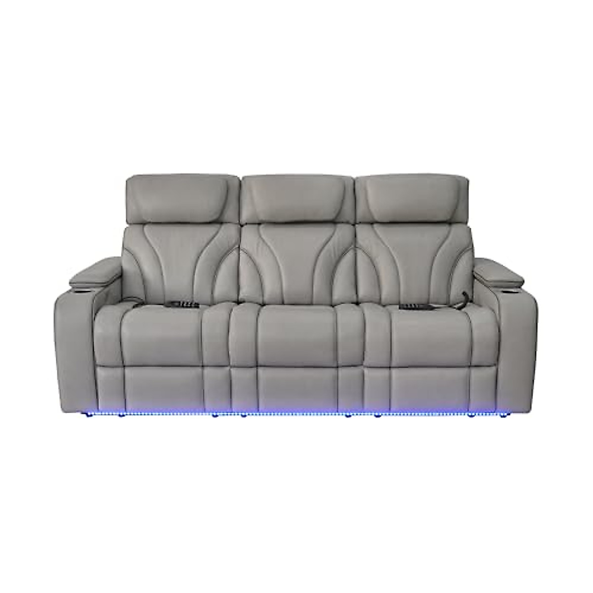 Armen Living Octavia Modern Zero Gravity Power Reclining Heated Massage Sofa, 86" Wide, Silver and Gray Top Grain Leather
