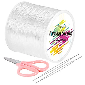 Tilhumt 1mm Elastic String, 328Feet Stretchy Bracelet Crystal String with 2 Beading Needles and 1 Scissors for Beading and Jewelry Making
