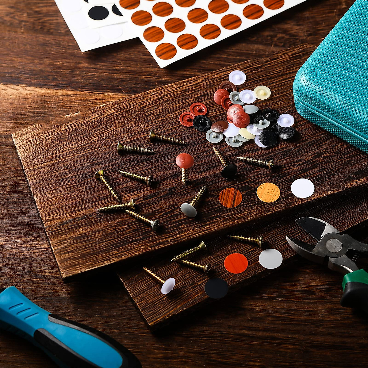 576 Pcs Screw Cap Stickers and 120 Pcs Screw Cap Screw Covers Self Adhesive PVC Screw Hole Stickers Plastic Screw Cap Covers for Wood Screws Furniture Cabinet, Mixed Color
