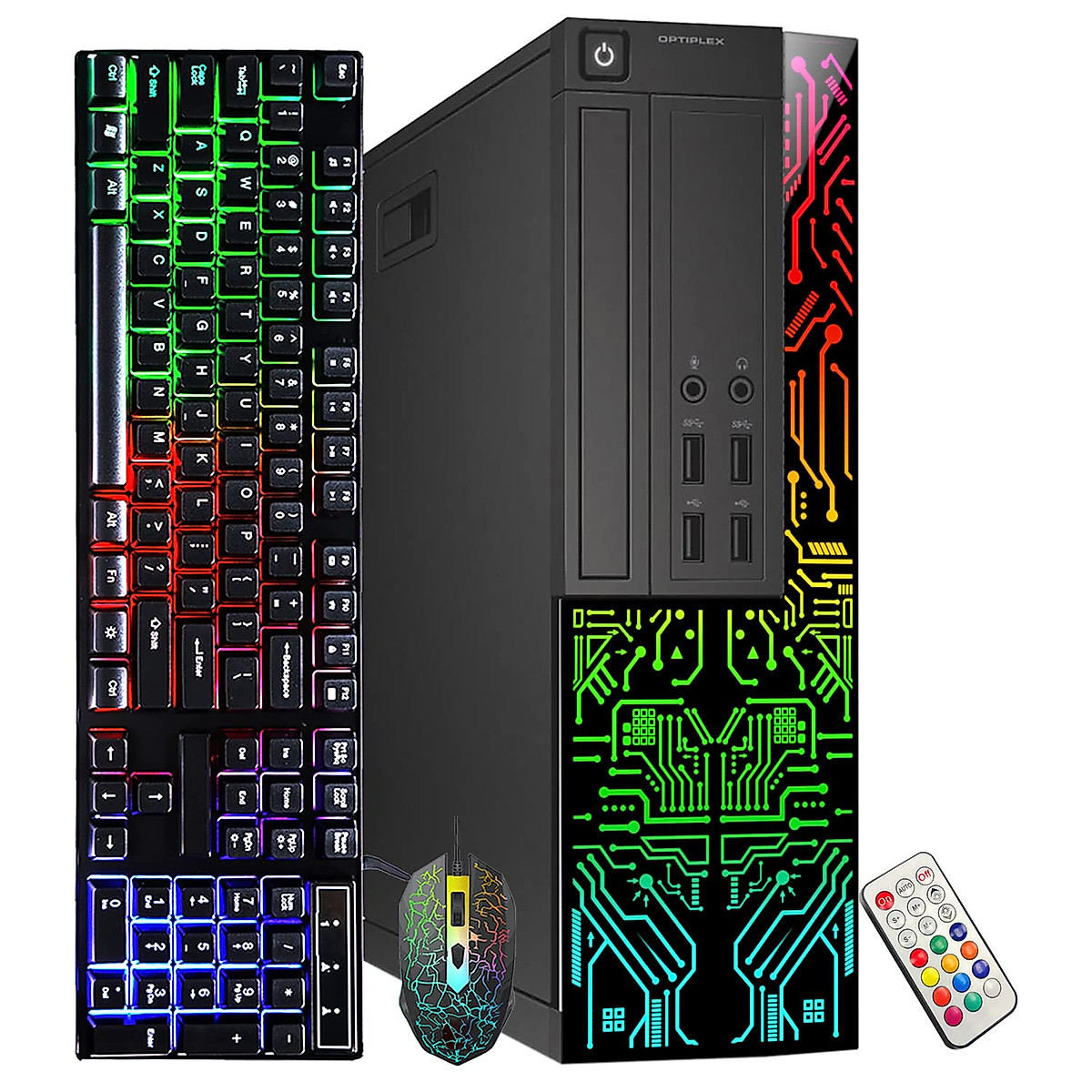 Dell OptiPlex Desktop Customized RGB Lights Computer, Intel i5 Quad-Core Processor 3.20GHz, 8GB RAM, 256GB SSD, DisplayPort, Wi-Fi, Windows 10 - (Renewed)