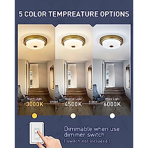 kudos LED Light Fixtures, 12 Inch Gold Flush Mount Ceiling Light Fixture and Brushed Gold Vanity Lights for Mirror, KDCL06-GD, KDVL04-GD-3