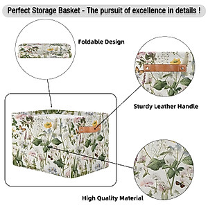 Bardic Large Foldable Storage Baskets with Handles, Wild Floral Fabric Collapsible Storage Bin Organizer Bag for Girls Storage Toy Home Pet Closets Offices Bedrooms