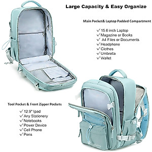 Travel Backpack for Women Girls 15.6 Inch Laptop Backpacks with USB Port Carry on Backpack Flight Approved Large School Bag College Bookbags Outdoor Sports Hiking Rucksack Casual Daypack (Green)