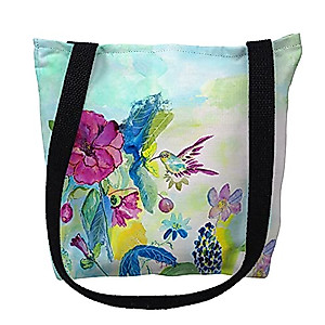 Betsydrake TY1042G 18 x 18 in. Hummingbird & Garden Tote Bag - Large Black