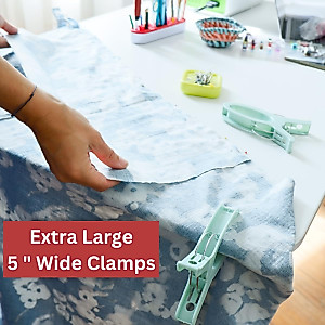 Madam Sew Jumbo Quilting Clamps | 6 Extra Large Clips for Sewing, Binding and Crafting Projects | 5 inch Wide Opening Keeps Fabric in Place