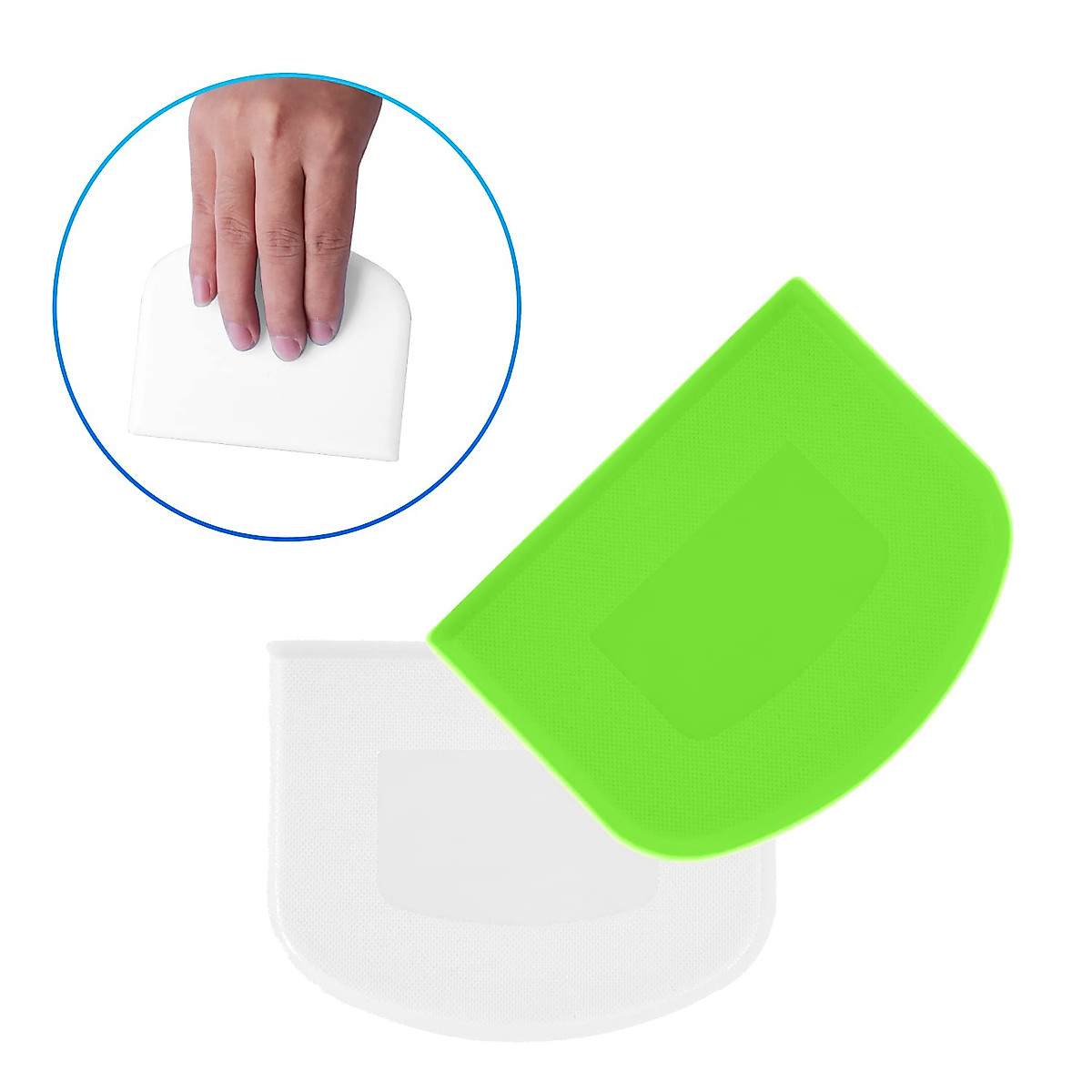 3pcs Dough Bowl Spatula, Dough Cutter Multi-Function Dough Scraper Food Scrappers Plastic Kitchen Bowl Scraper Tool for Pastry Cake Bread Pizza Baking (Green, White)