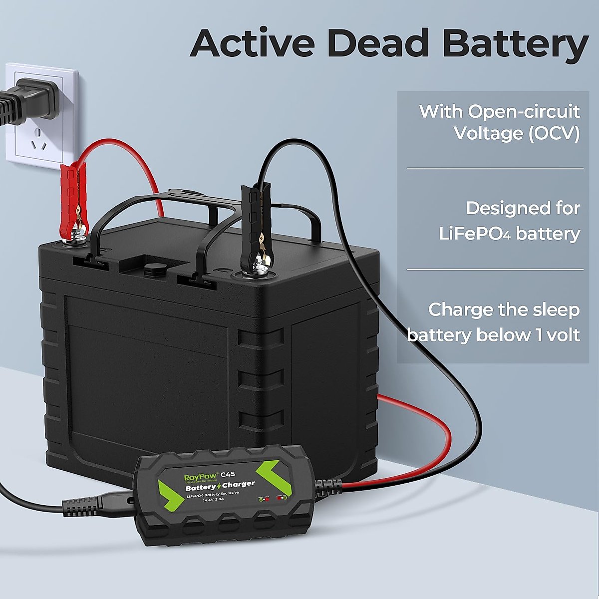 RoyPow 12V Battery Charger 3-Amp Automatic Smart Battery Maintainer, Trickle Charger, and Battery Desulfator with Alligator Clamp and Ring Terminal
