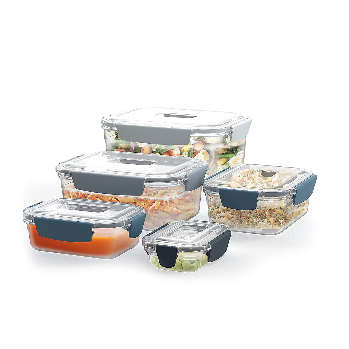 Joseph Joseph Nest Lock Plastic BPA Free Food Storage Container Set with Lockable Airtight Leakproof Lids, 10-Piece, Sky