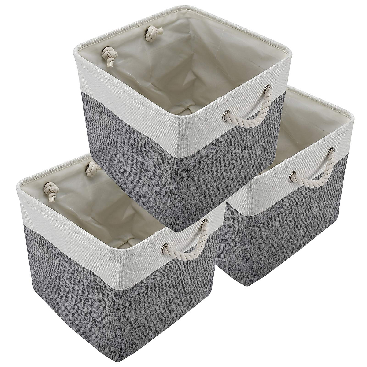 Patioer Large Fabric Storage Cubes 13X13 Foldable Cube Storage Bins Organizer Set of 3 Shelf Baskets with Sturdy Cotton Carry Handles for Baby Nursery Closet Shelves Organization