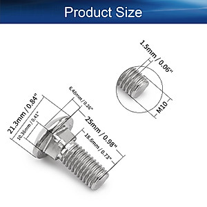 Yinpecly 12Pcs M10×25mm 1.5mm Pitch Length 304 Stainless Steel Round Domed Head Square Neck Carriage Bolts Silver Tone
