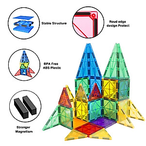 MagHub Magnet Toys Magnetic Tiles, 125 PCS Magnetic Building Blocks Set for Boys Girls Preschool Educational Construction Kit Magnet Stacking Toys for Kids Toddlers Children