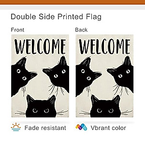 CMEGKE Black Cat Garden Flag Cat Flag Welcome Garden Flag Halloween Yard Flag Double Sided Burlap Holiday Halloween Farmhouse Home Outdoor Yard Decor Black Cat Halloween Decor 12.5 x 18 In