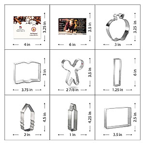 Foose Brand Back To School Teacher Appreciation Cookie Cutter 7 Pc Set –School Book, Ruler, Crayon, Scissors, Rectangle, apple, and pencil Cookie Cutters Hand Made in the USA from Tin Plated Steel