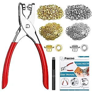 1203Pcs Grommet Tool Kit with Eyelet Pliers, PAXCOO 1/4 Inch Fabric Grommet Kit with Fabric Eyelets Grommets, Washers and Hole Punch Grommet Hand Press kit for Fabric/Leather/Belt/Shoes/Cloths