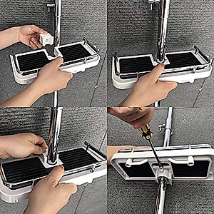 Linkidea Direct Shower Caddy Shelf for 22/24/25 mm Slide Bar, Bathroom Shower Rack Organizer Sponge Holder for Shampoo Soap with Stainless Steel Guardrail and Hanging Hook (White)