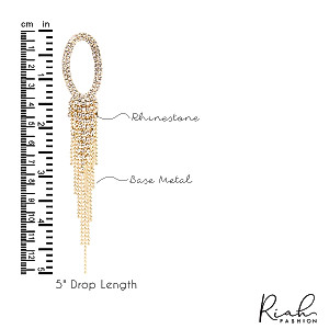 Sparkly Rhinestone Chandelier Drop Statement Earrings - Bridal Wedding Crystal Cubic Dangles Cascade, Teardrop, Fringe Tassel, Waterfall Duster (Oval Waterfall - Black/Gold)