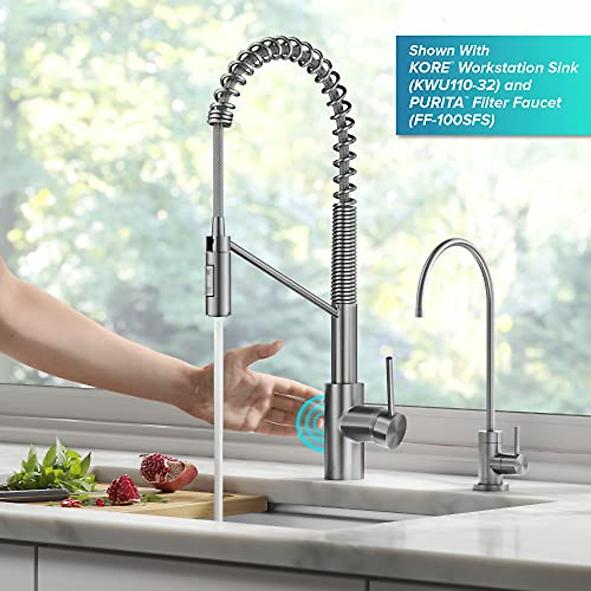 KRAUS Oletto Touchless Sensor Commercial Pull-Down Single Handle Kitchen Faucet with QuickDock Top Mount Assembly in Spot Free Stainless Steel, KSF-2631SFS