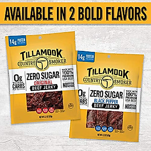 Tillamook Country Smoker Keto Friendly Zero Sugar Beef Jerky, Black Pepper, 6.5 Ounce