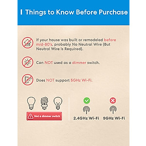 meross 3 Way Smart Switch, Smart Light Switch Supports Apple HomeKit, Siri, Alexa, Google Assistant & SmartThings, 2.4GHz WiFi Light Switch Neutral Wire Required, Remote Control Timer 1 Pack