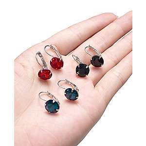 Akeoqi 6 Pairs Leverback Dangle Earrings Set Multi-color Round Cubic Zirconia Dangle Earrings For Women