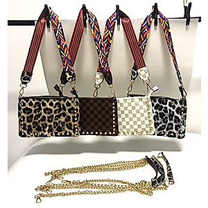 OANEXX Leopard Cheetah Print Crossbody Bag for Women Small Envelope Evening Clutch with Guitar Strap Gold Chain Leopard Purse (Beige Plaid)