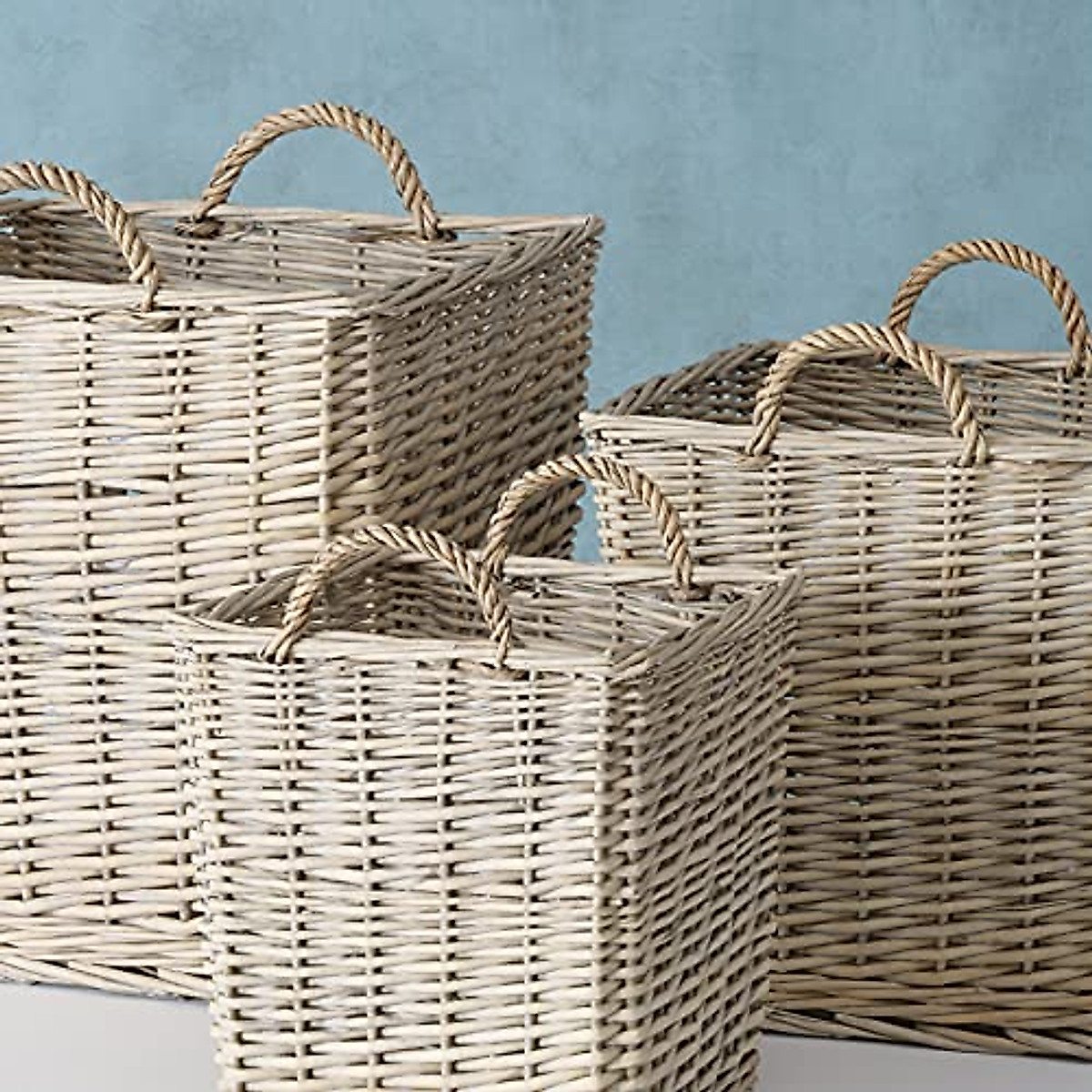 Cape Cod Wicker Baskets, Set of 4, Woven Willow (Salix) Pale Brown, Natural, 21.75, 19, 16.25, and 13 Inches Tall