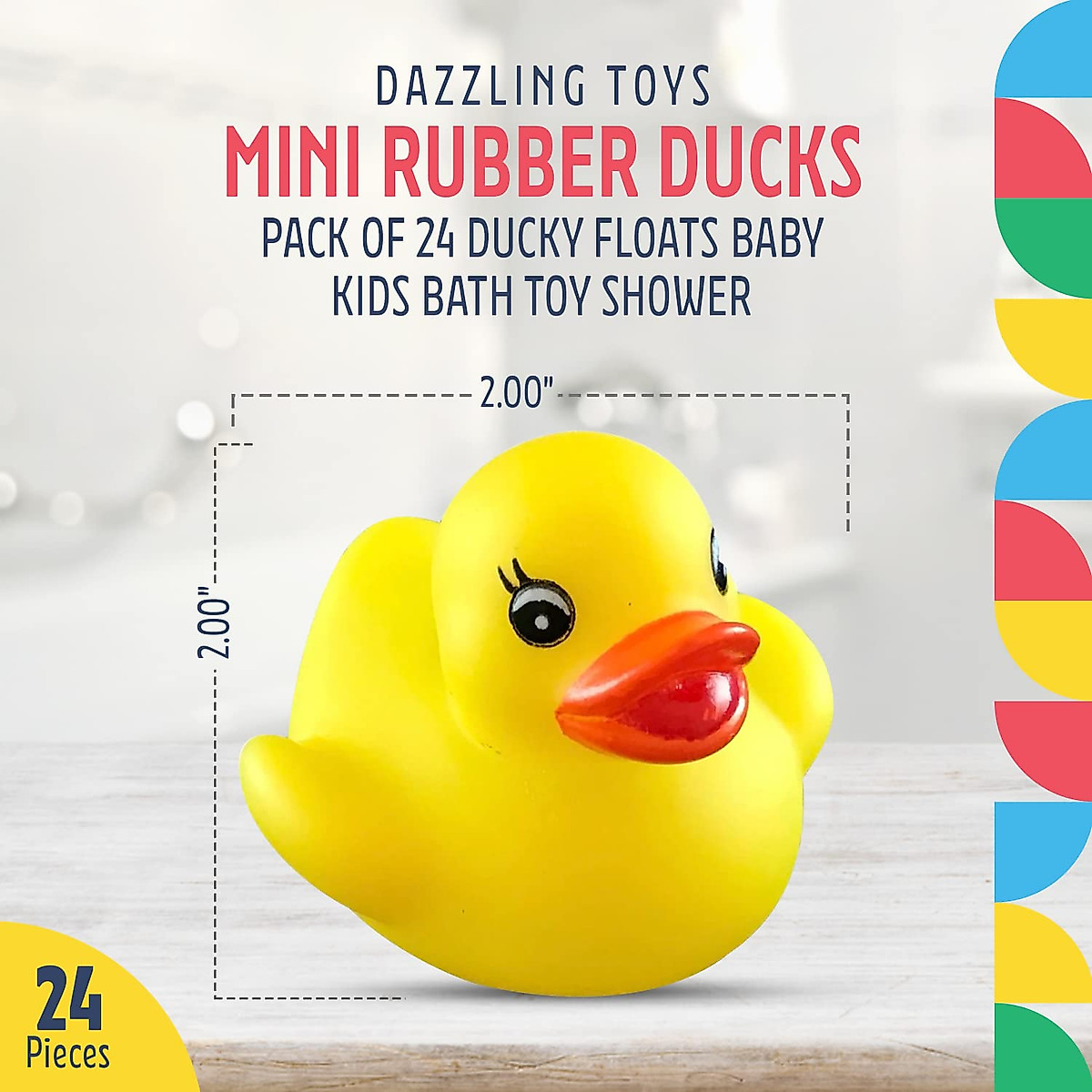 Dazzling Toys Mini Rubber Ducks Pack of 24 Ducky Floats Baby Kids Bath Toy Shower Birthday Party Favors (24)