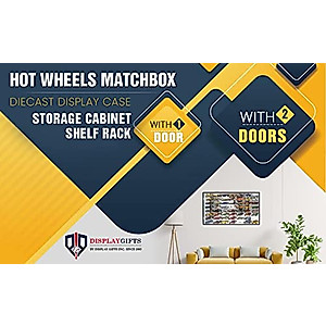 DisplayGifts 1/64 Scale Toy Cars Hot Die-cast Wheels Matchbox Display Case Storage Cabinet Shelf Rack for 56 Slots - 2 Doors, 23.5 X 15 X 2 inches