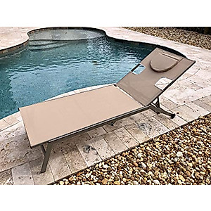 Ostrich Outdoor Chatham 2 Pieces Patio Chaise Lounges | Patio Lounge Chairs | Patio Chairs | 5- Position Recliner Adjustable Sunbathing Lounge Chair for Patio, Beach, Yard, Pool, Tan & White