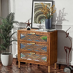 COZAYH 3-Drawer Accent Dresser with Mirror Fronts, Modern Farmhouse Accent Chest Clean-Lined Silhouette