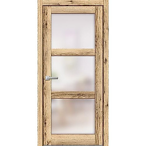 Solid French Door 36 x 84 inches | Lucia 2552 Oak | Single Regular Panel Frame Trims Handle | Bathroom Bedroom Sturdy Doors