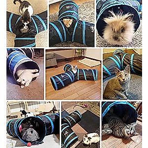 Pawaboo Cat Toys, Cat Tunnel Tube 3-Way Tunnels 25x40cm Extensible Collapsible Cat Play Tent Interactive Toy Maze Cat House Bed with Balls and Bells for Cat Kitten Kitty Rabbit Small Animal, Blue