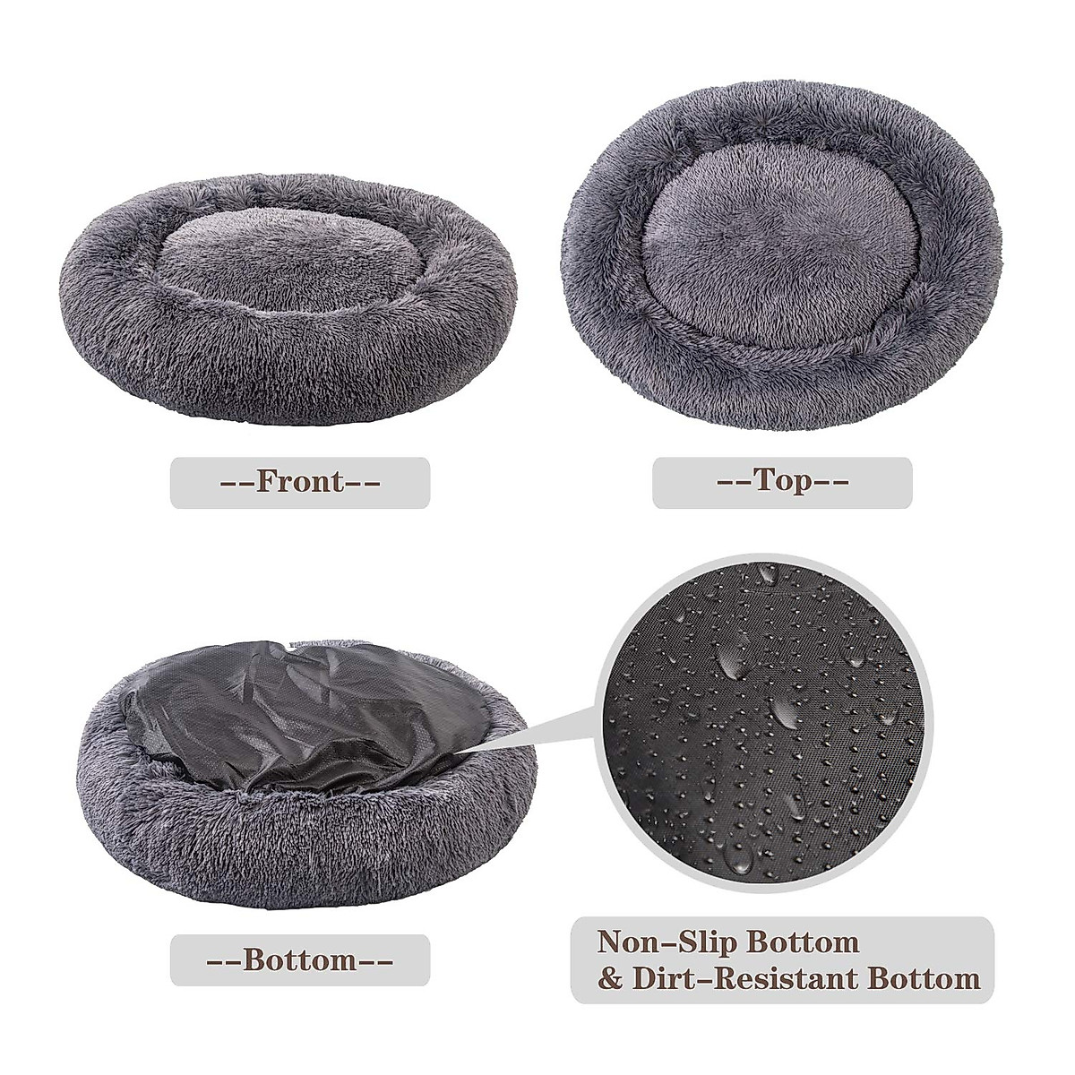 MFOX Calming Dog Bed (L/XL/XXL/XXXL) for Medium and Large Dogs Comfortable Pet Bed Faux Fur Donut Cuddler Up to 25/35/55/100lbs
