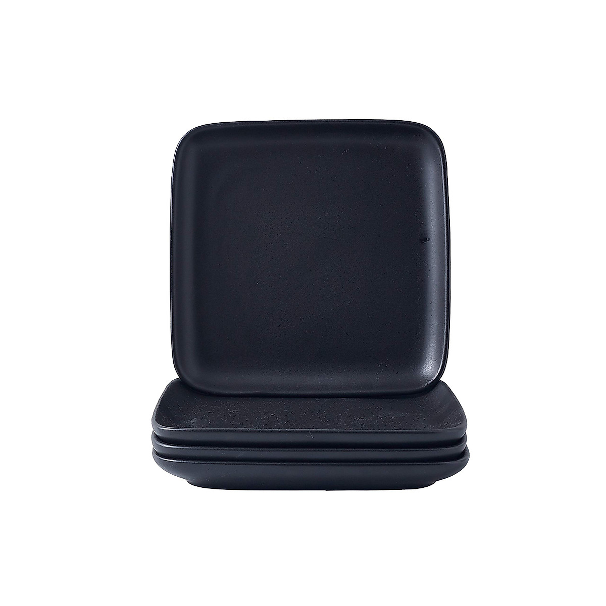 Bruntmor 8" Ceramic Appetizer Plates | Serving Platter | Set of 4, Square Black Simple Modern Ceramic Salad/Dessert Plates | Christmas Dinner Plates Set | Christmas Dinnerware or Thanksgiving