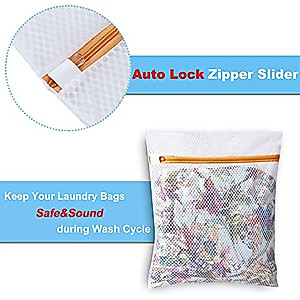 BAGAIL Set of 3 Honeycomb Mesh Laundry Bags for Blouse,Hosiery,Stocking,Underwear, Lingerie with Zipper Lock,Premium Laundry Bags for Travel Storage Organization(3 Set)