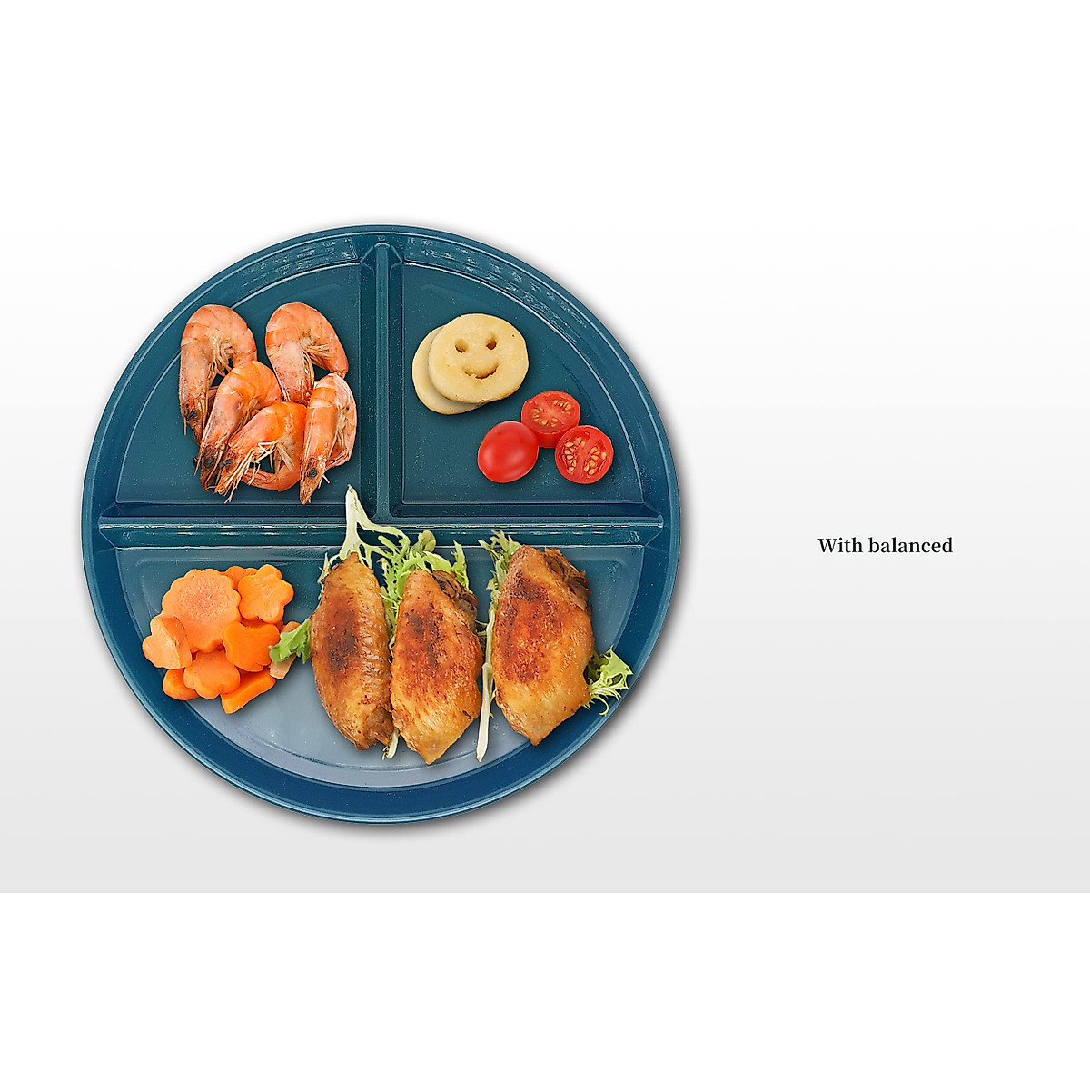 DLF. DONGLINFENG Adult Compartmentalized Dinner Plates 5-Piece Set Unbreakable Portion Control Wheat Plastic Dinner Plates (Compartmentalized Plates/Picnic Plates) 9 In