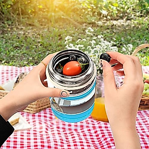 CUPADA Funny Cats Vacation Food Jar, Car Driving Insulated Hot Food Jars Vacuum 17OZ with Folding Spoon for Work Trip Picnic Camping