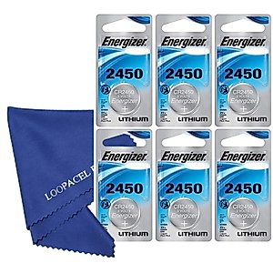 My Battery Supplier Replacement for 6 Energizer ECR2450 Lithium Batteries - with Loopacell Brand Microfiber Cleaning Cloths Ultra Smooth