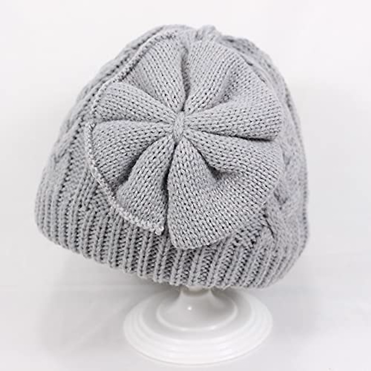 FOUTTUE Hat Winter Knitted Cute Baby Cotton Woolen Hat Girls Warm Bow Baby Kids Hat Children Skis (Grey, One Size)
