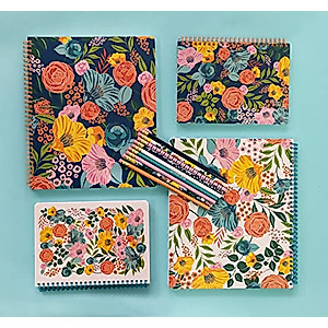 Steel Mill & Co Cute Large Spiral Notebook College Ruled, 11" x 9.5" with Durable Hardcover and 160 Lined Pages, Garden Blooms (Cream)