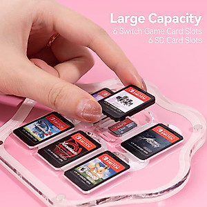 YOCORE Cute Cat Paw Game Card Case Compatible with Nintendo Switch- Transparent Hard Shell Game Card Holder for Switch Card Storage with 6 Game Card Slots Cartridge
