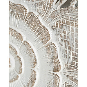 Wood Hand Carved Mandala King Size Headboard Wall Mounted Art Hanging Whitewash Bedroom Furniture Handcrafted in Thailand 72 Inches