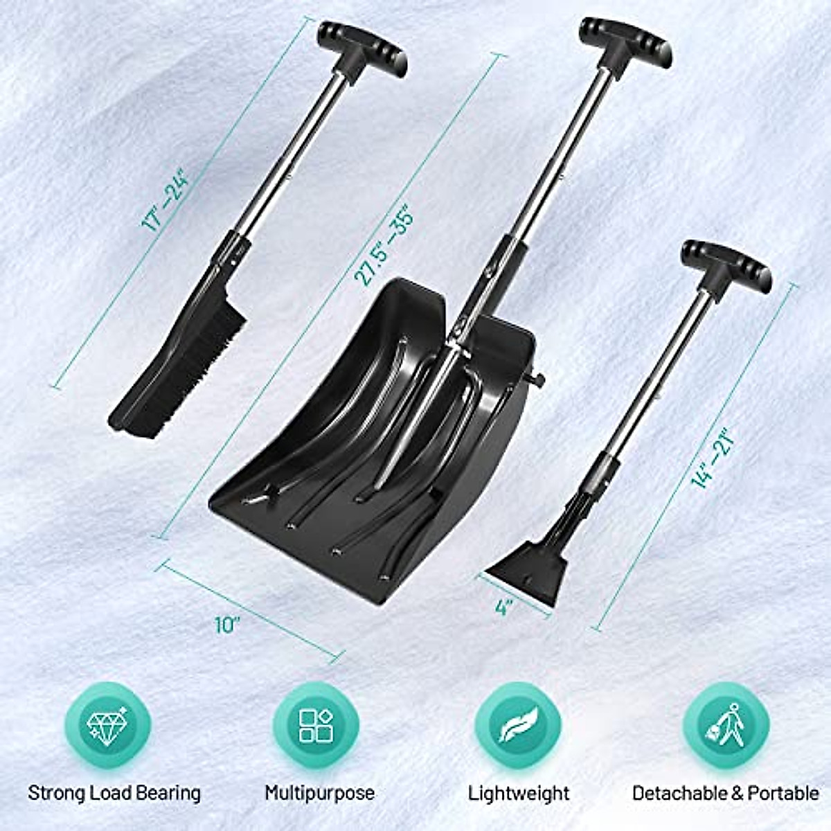GYMAX 3 in 1 Retractable Snow Shovel, 35” Adjustable Snow Shovel Kit with Snow Brush & Ice Scraper, Portable Snow Removal Combo with Carrying Bag, Portable for Vehicle, Outdoor, Backyard