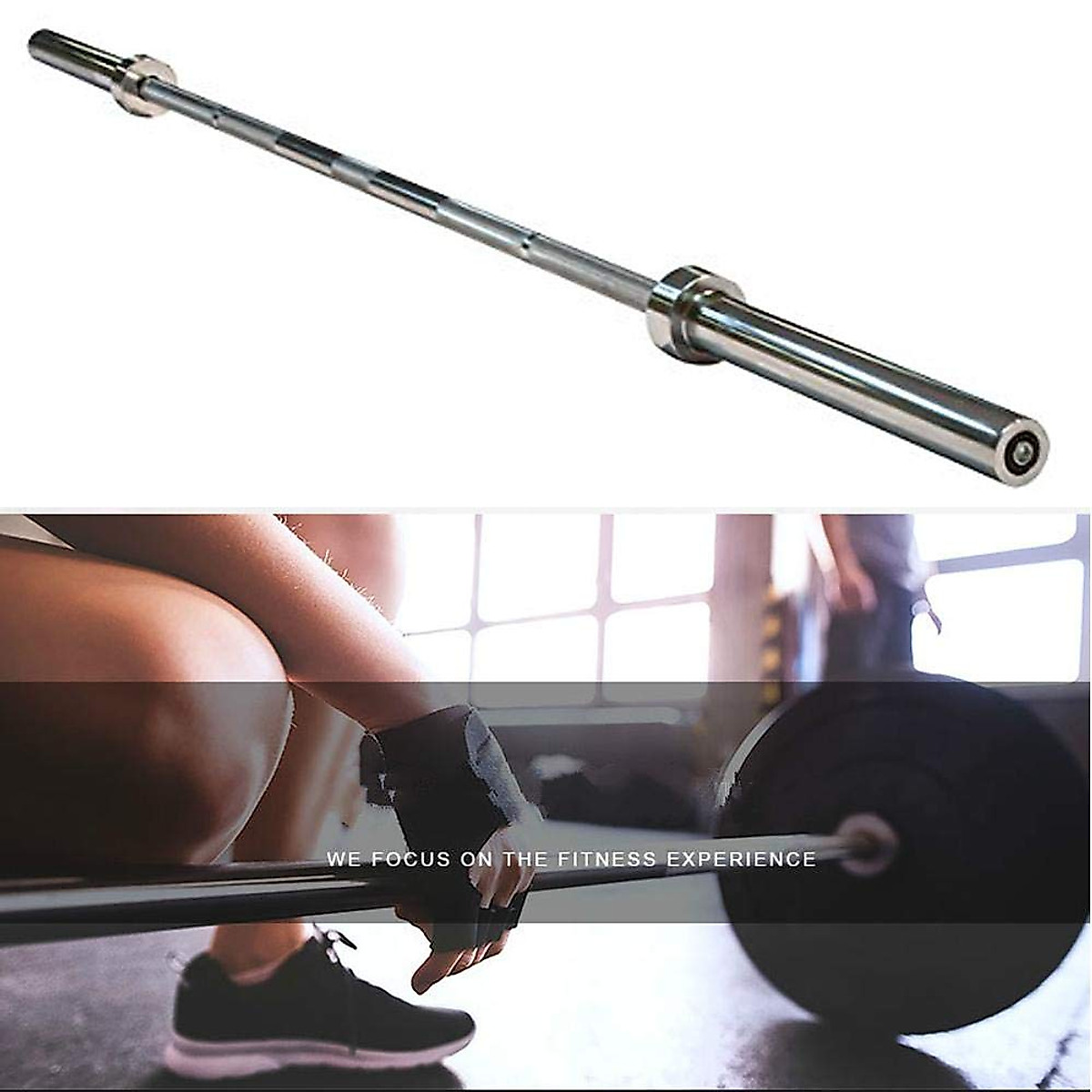 Yaheetech 7- Foot Olympic Bar Barbell w/Two Collars - Solid Iron Weighted Workout Bar - Chrome Weight Straight Bar for Home Gym Weightlifting & Power Lifting Strength Training Exercises