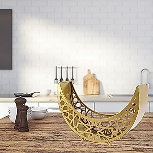 ULTNICE Ramadan Eid Plate Iron Serving Tray 3D Moon Shaped Islam Platter Candy Dish Snacks Dessert Holder Pastry Tray Dishes for Muslim Ramadan Mubarak Home Party Supplies Golden